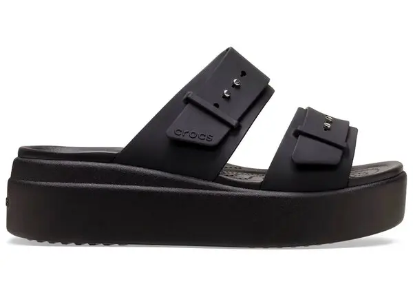 CROCS Brooklyn Buckle Low Wedge Sandal - Black