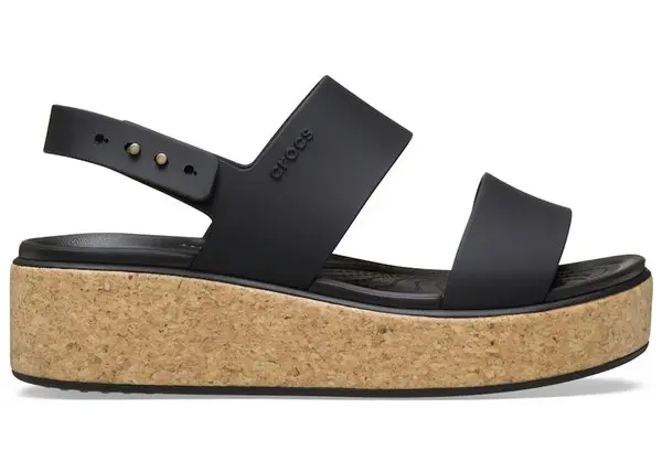 CROCS Brooklyn Low Wedge Cork Sandal - Black