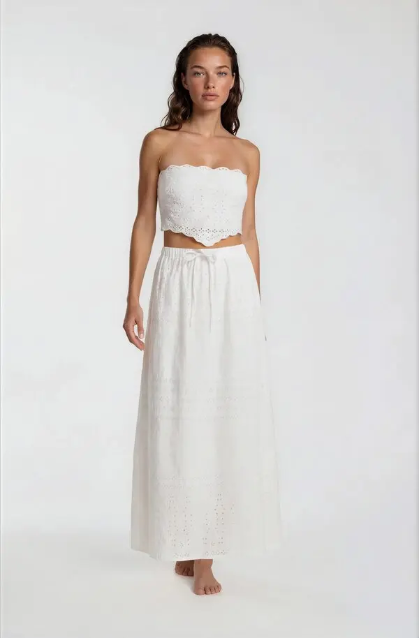 MandiBreeze Lovisa Embroidered Cotton Strapless Top
