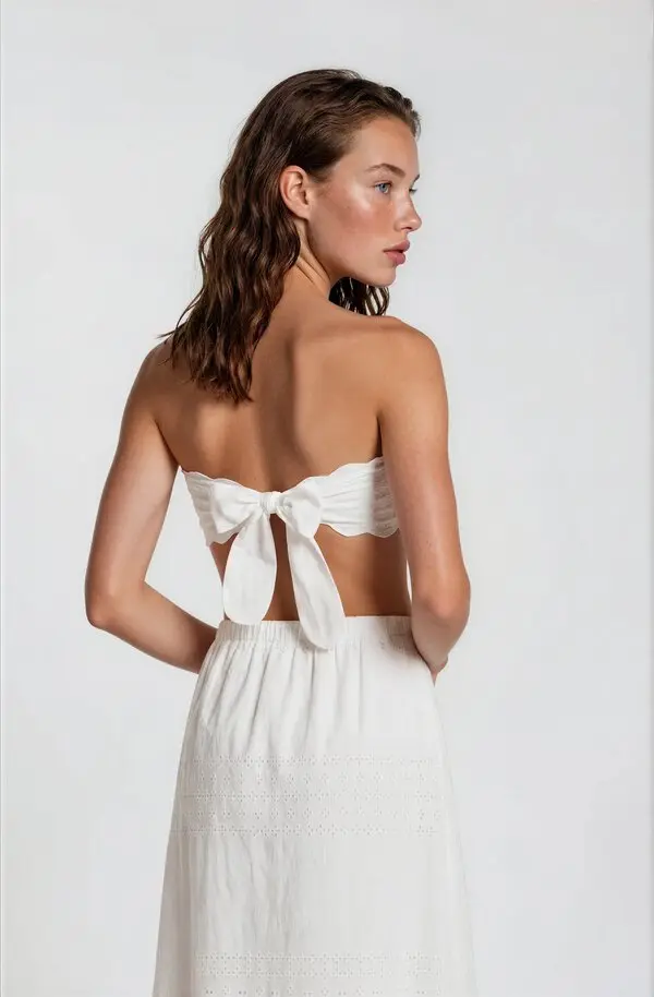 MandiBreeze Lovisa Embroidered Cotton Strapless Top