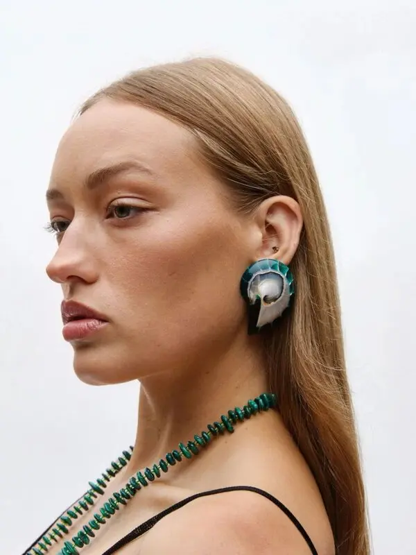 JULIETTA Nautilus Shell Clip-on Earrings - Green