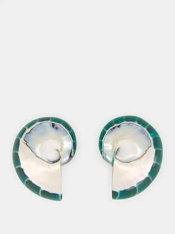 JULIETTA Nautilus Shell Clip-on Earrings - Green