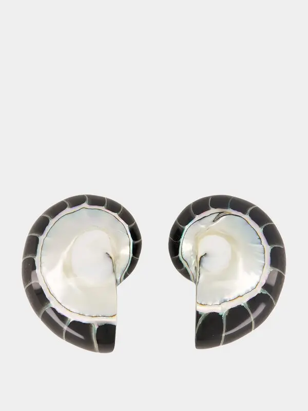 JULIETTA Nautilus Shell Clip-on Earrings - Black