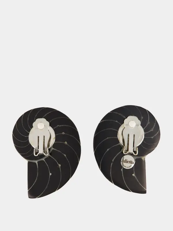 JULIETTA Nautilus Shell Clip-on Earrings - Black
