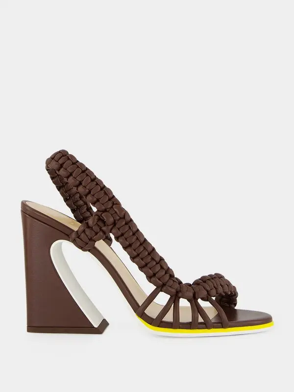 Fendi Arco Braided Leather Heeled Sandals