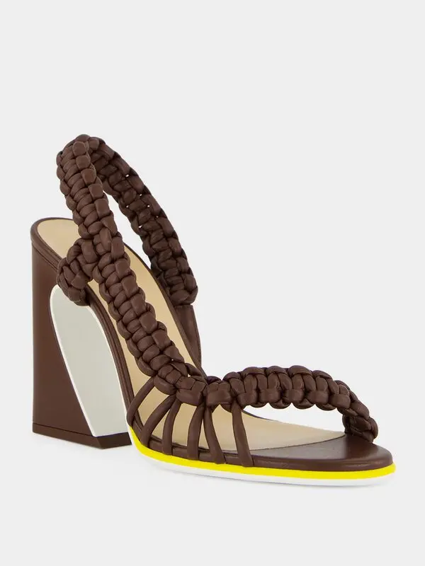 Fendi Arco Braided Leather Heeled Sandals