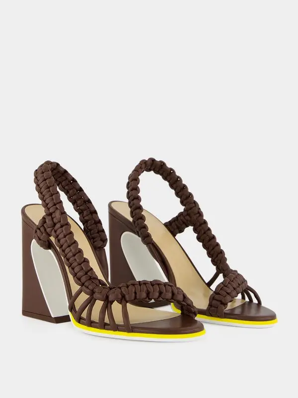 Fendi Arco Braided Leather Heeled Sandals