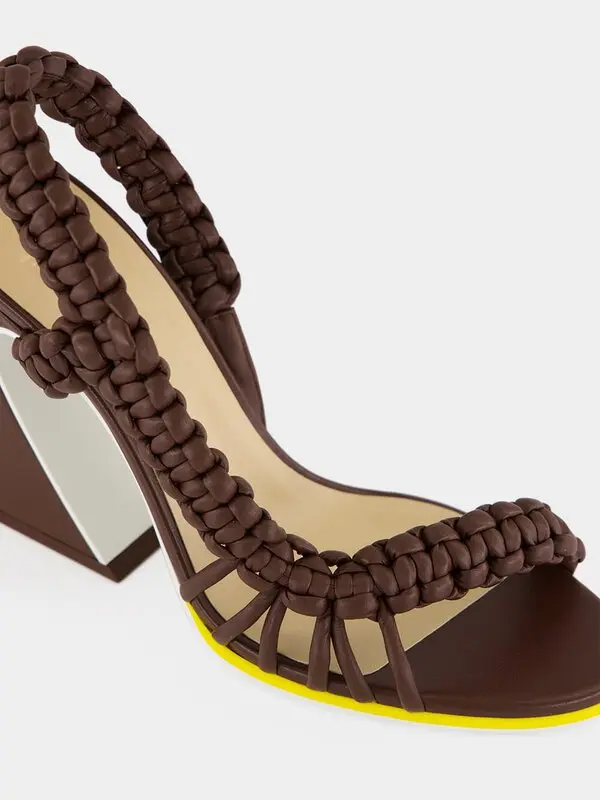 Fendi Arco Braided Leather Heeled Sandals