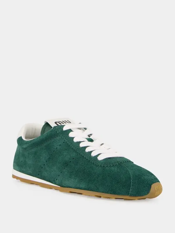 Miu Miu Plume Suede Lace-up Sneakers - Green