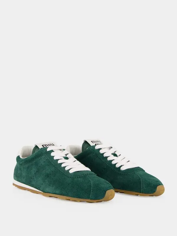 Miu Miu Plume Suede Lace-up Sneakers - Green