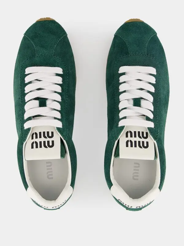 Miu Miu Plume Suede Lace-up Sneakers - Green