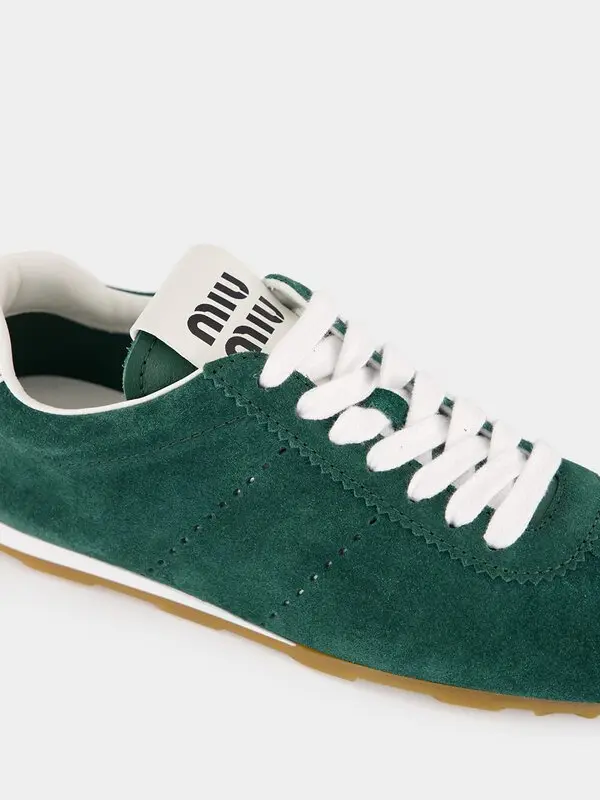 Miu Miu Plume Suede Lace-up Sneakers - Green