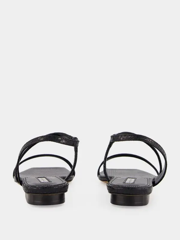 EMME PARSONS Embossed Snake Calfskin Flat Sandals - Black