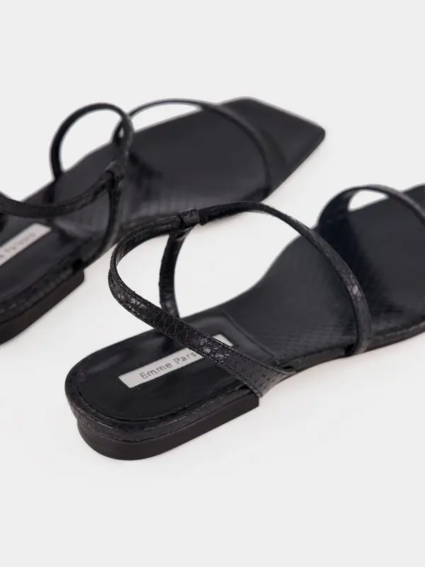 EMME PARSONS Embossed Snake Calfskin Flat Sandals - Black