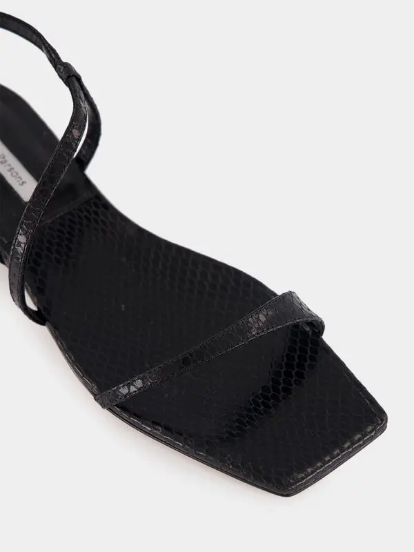 EMME PARSONS Embossed Snake Calfskin Flat Sandals - Black