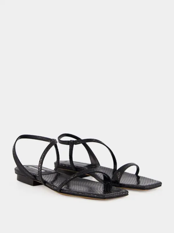 EMME PARSONS Embossed Snake Delice Flat Sandals - Black