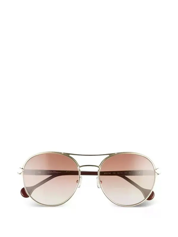 FERRAGAMO Double-bridge Round-frame Sunglasses - Gold