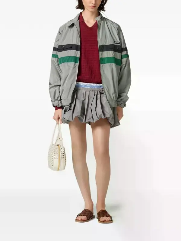 Miu Miu Technical Silk Blouson Jacket With Logo Patch