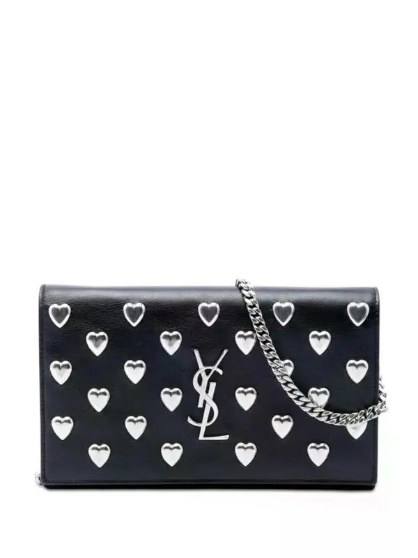 Saint Laurent Medium Calfskin Monogram Heart Studded Kate Crossbody Bag - Black