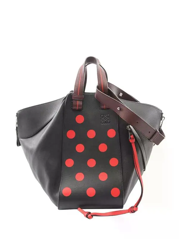 Loewe Medium Leather Polka Dot Hammock Bag Satchel - Black