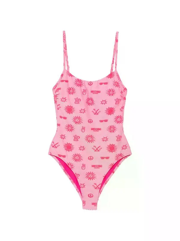 Moschino Graphic Print Scoop Neck Swimsuit - Pink