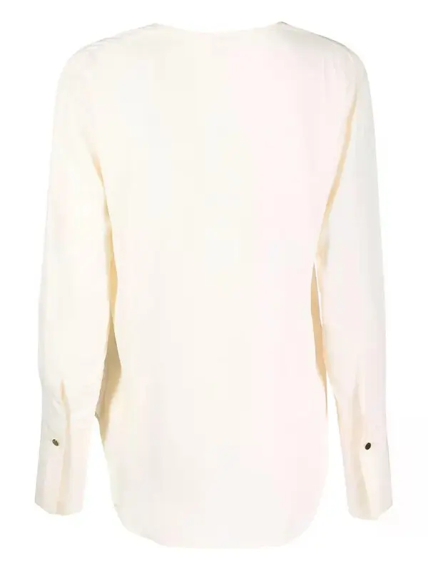 MERCI V-neck Silk Blend Blouse With Buttoned Cuffs