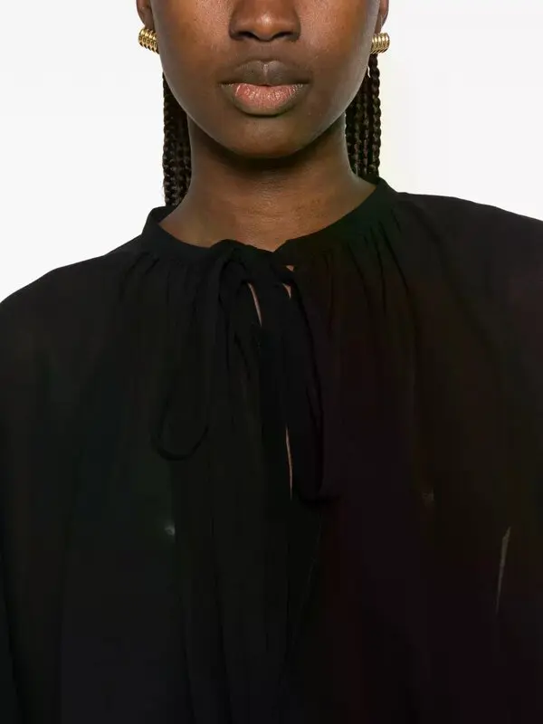 THE M.. Elvira Tie-neck Balloon-sleeve Blouse - Black
