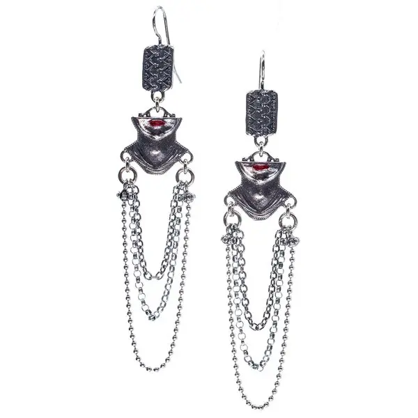 GEM KINGDOM Ex Voto Mystique Dangle Earrings With Garnet Detail - Silver