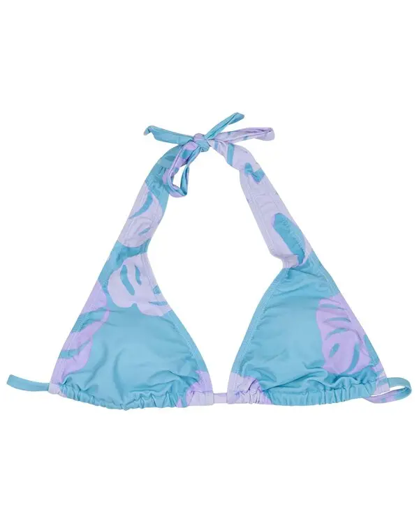 LORDS OF HARLECH Raquel Monstera Floral Teal Bikini Top - Blue
