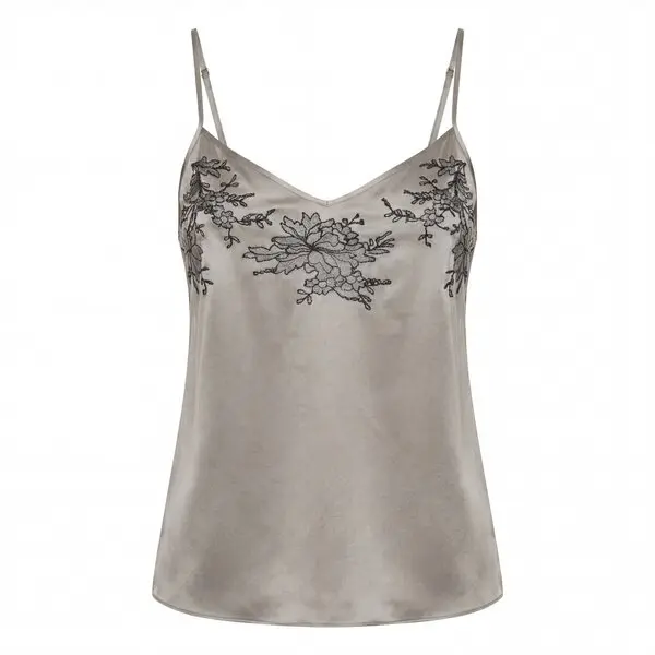 VIMISSIA Celeste Silk Сamisole In With Anthracite Leavers Lace - Grey