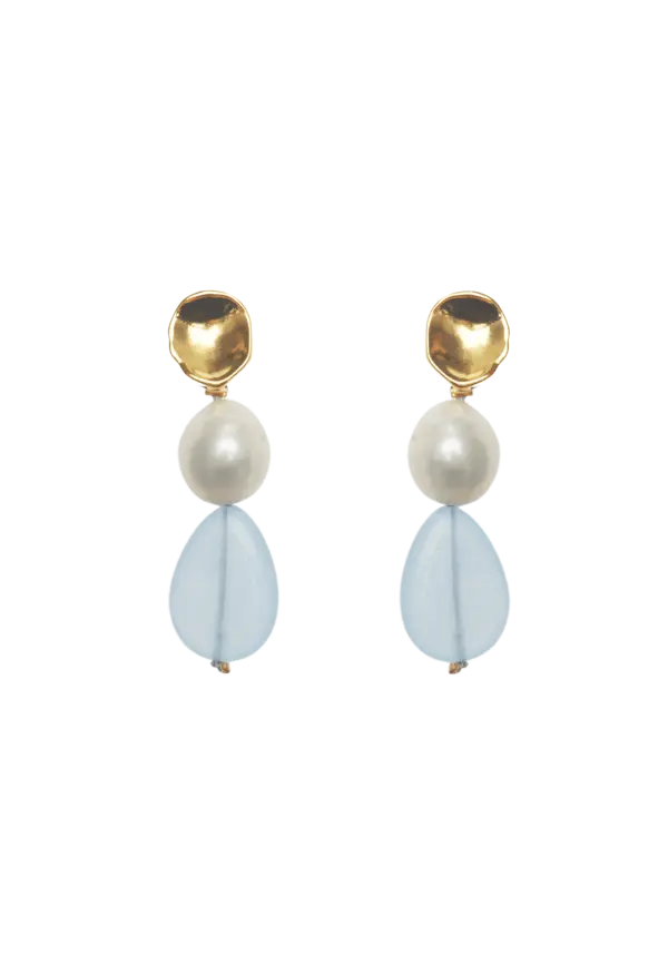 LAVANI JEWELS Nydia Light Blue Stone And Pearl Drop Earrings - Blue/white
