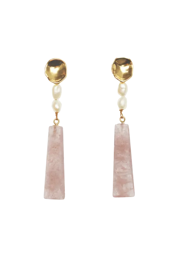 LAVANI JEWELS Melina Rose Quartz Earrings With Pearls - Pink