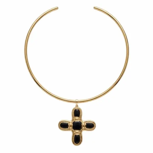 DIVINE ARIA Gold Plated Black Obsidian Choker Necklace - Black/gold