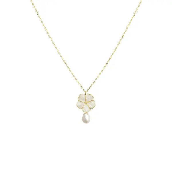 ALEGORIA JEWELLERY White Pearl And Enamel Flower Necklace - White/gold