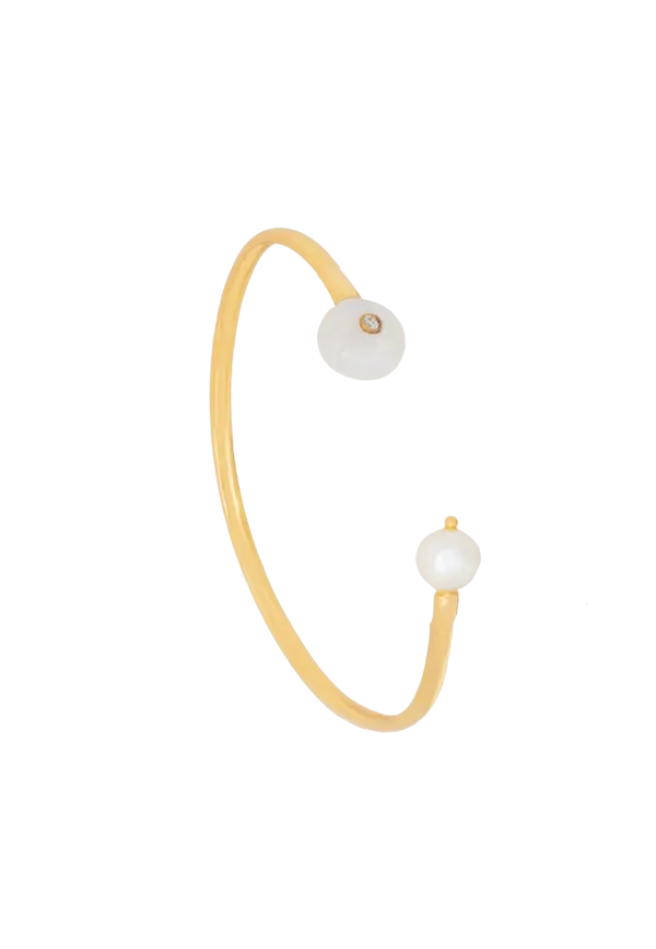 LAVANI JEWELS Rhea Open Bracelet With Moonstone And Diamond Accent - White/gold