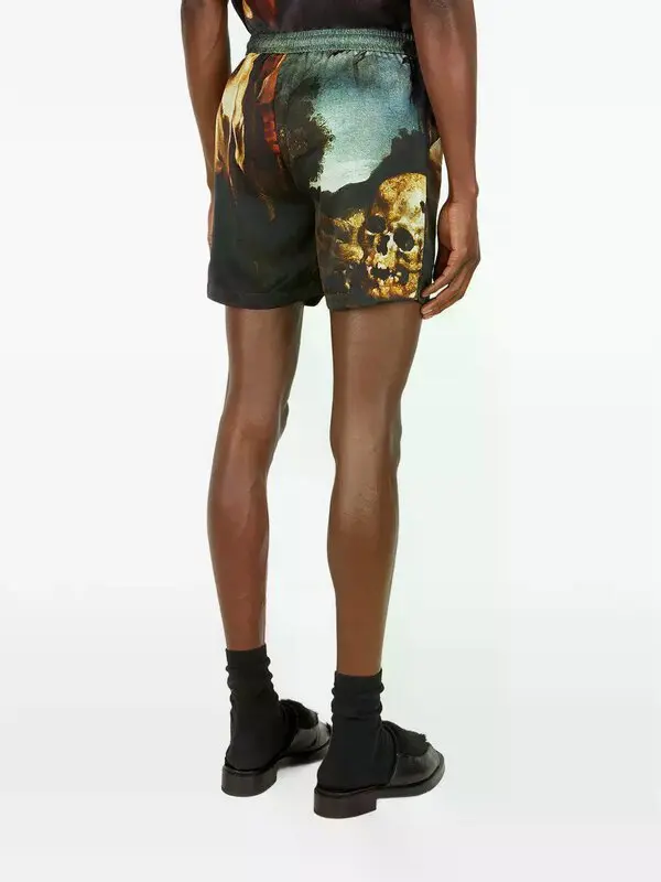 DEATH CIGARETTES Graphic Motif Button-fastening Shorts