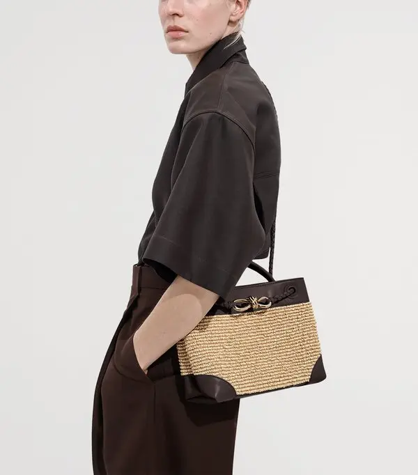 Bottega Veneta Small Raffia Andiamo Top-handle Bag