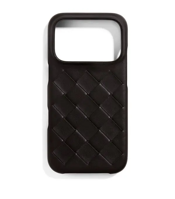 Bottega Veneta Leather Intrecciato Iphone 17 Pro Case - Brown