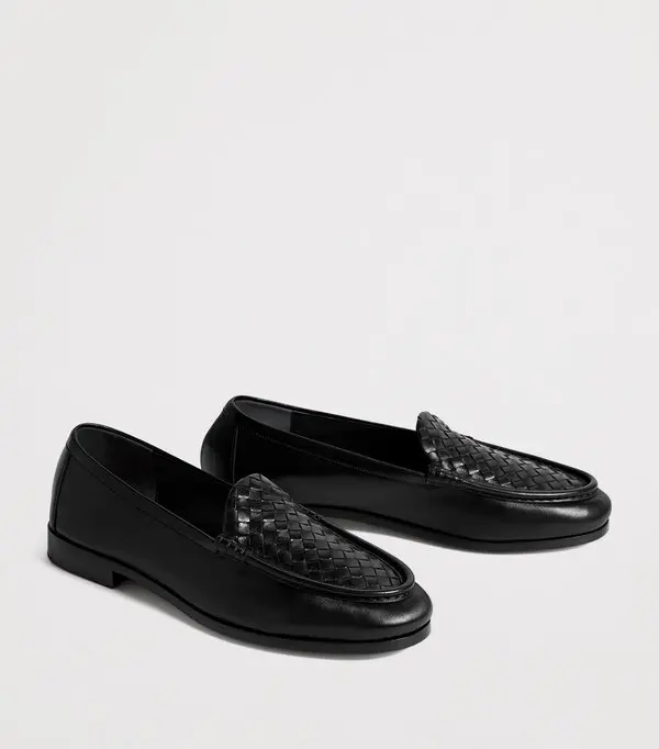 Bottega Veneta Leather Loafers With Intrecciato Weave - Black