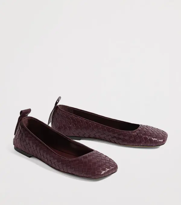 Bottega Veneta Lambskin Intrecciato Ballet Flats - Red