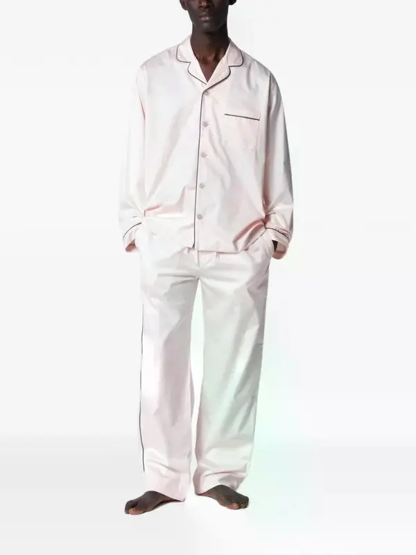 TEKLA Piping-detail Pajama Shirt - Pink