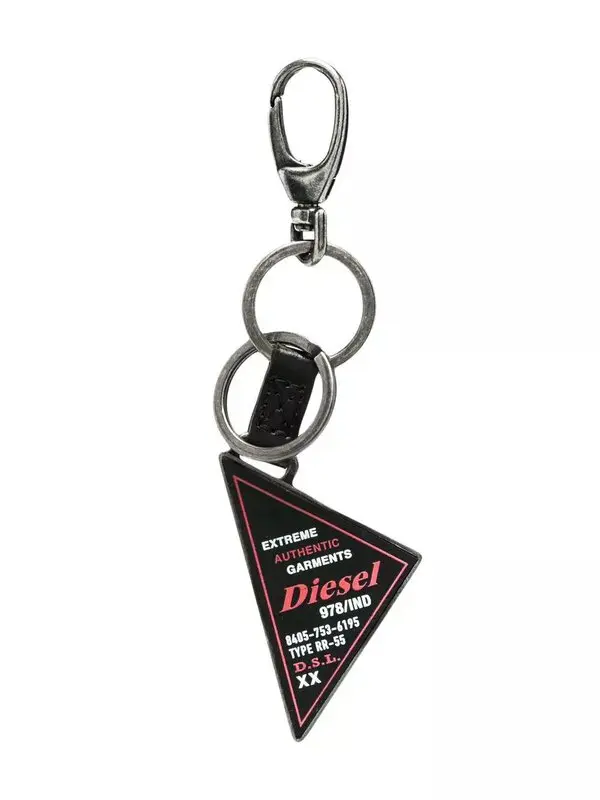 DIESEL® Logo Print Triangle Keychain - Black