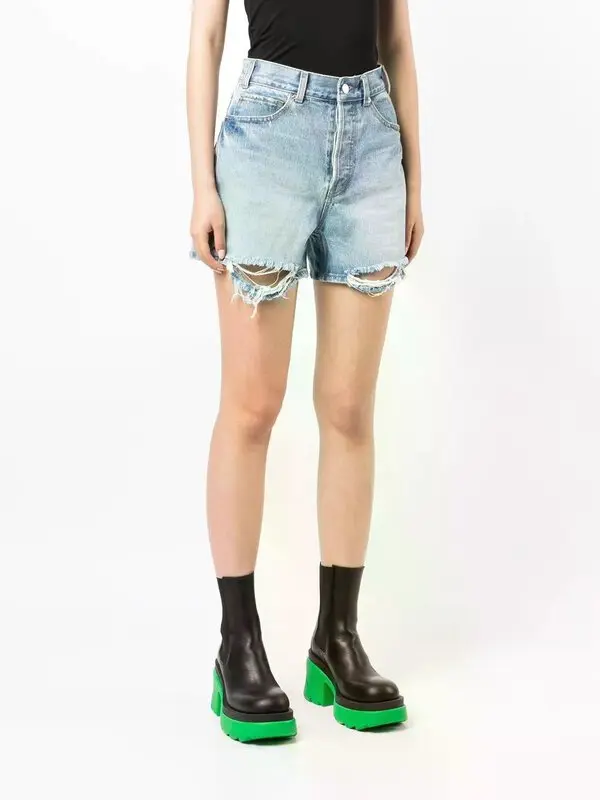 We11Done Light-wash Ripped Denim Shorts