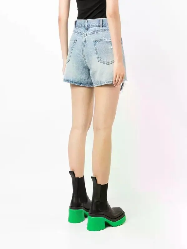 We11Done Light-wash Ripped Denim Shorts