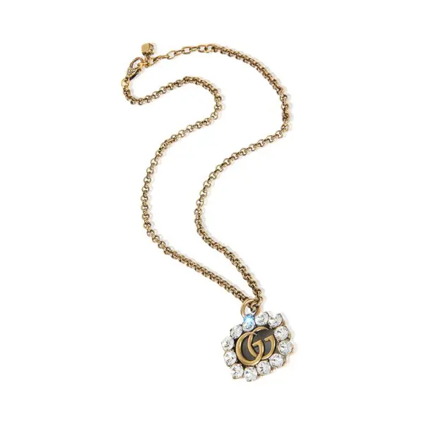 Gucci Gold-plated Crystal Double G Pendant Necklace