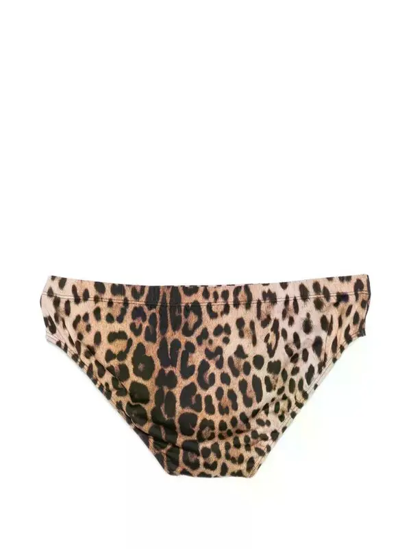 Moschino Leopard Print Logo Plaque Swim Trunks