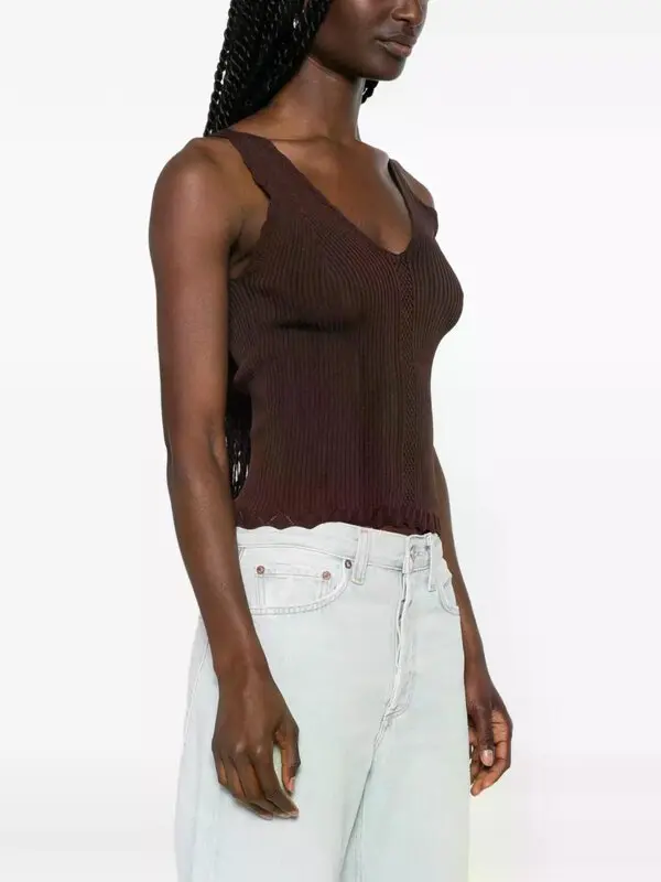 TWINSET Ribbed Scalloped-edge V-neck Sleeveless Top