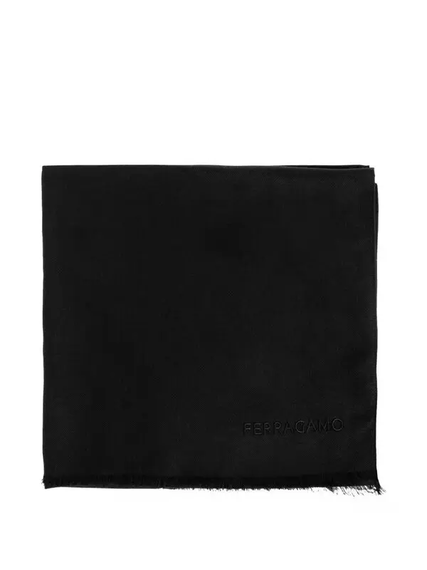 FERRAGAMO Logo-embroidered Frayed Scarf - Black
