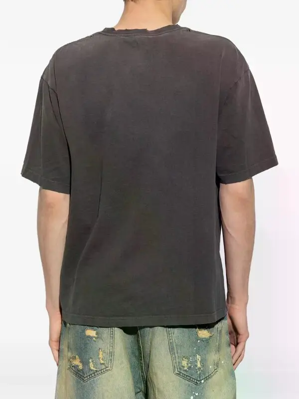MISBHV Washed Black Cotton Distressed Logo T-shirt