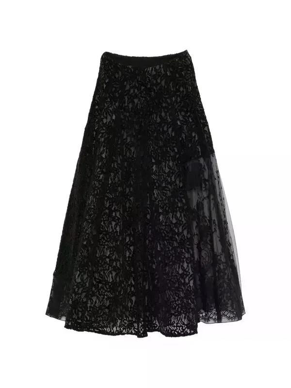 QUETSCHE Lace Overlay Flared Maxi Skirt